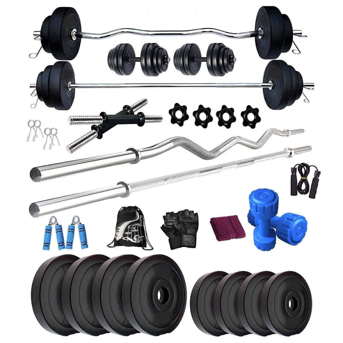 Bodyfit 18KG Weight Plates,5ft Rod,3ft Curl Rod,2D.rods Home Gym Dumbe ...