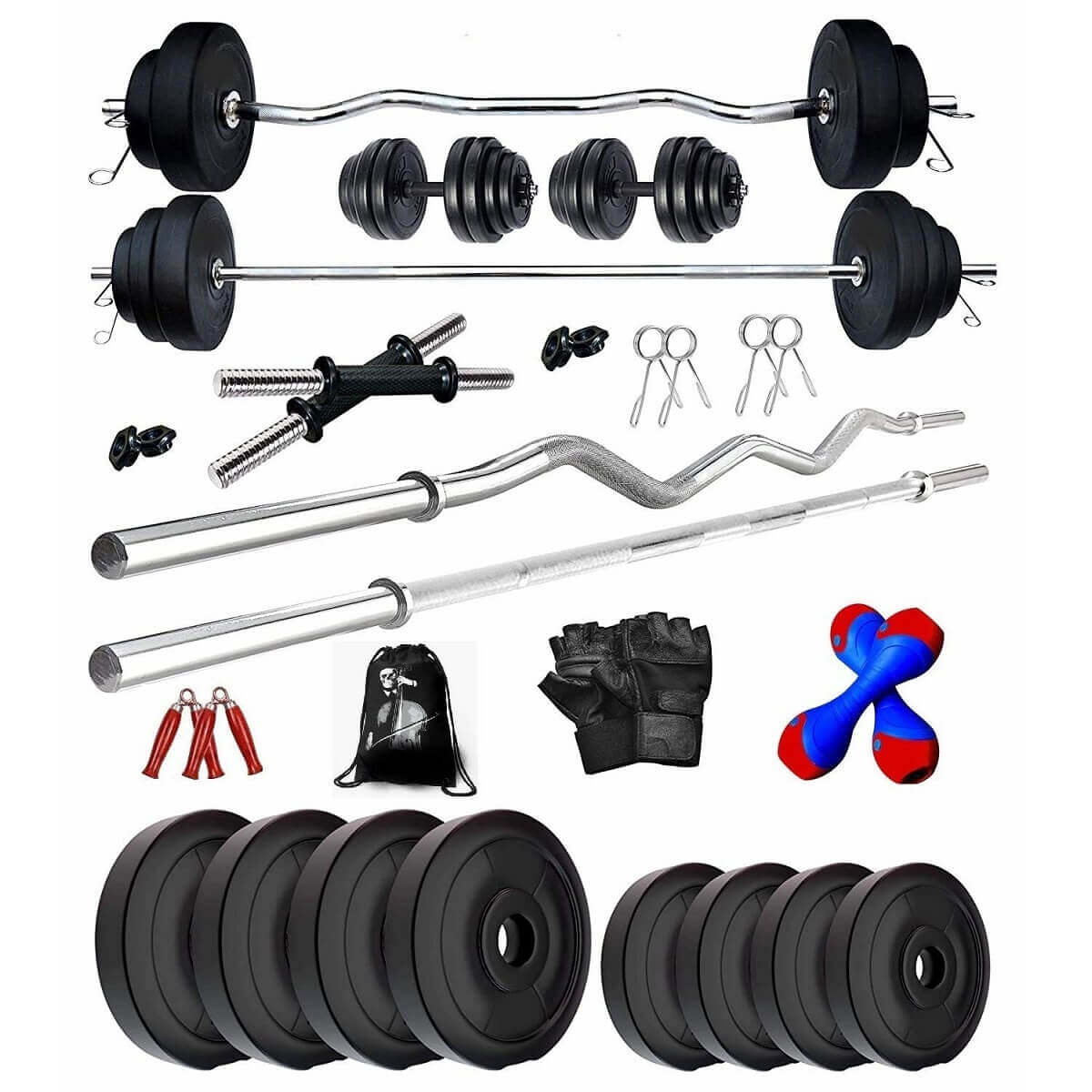 Bodyfit 30 Kg Combo Home Gym Kit Set with 5Ft,3Ft Gym Rods + 2 x 14” D ...