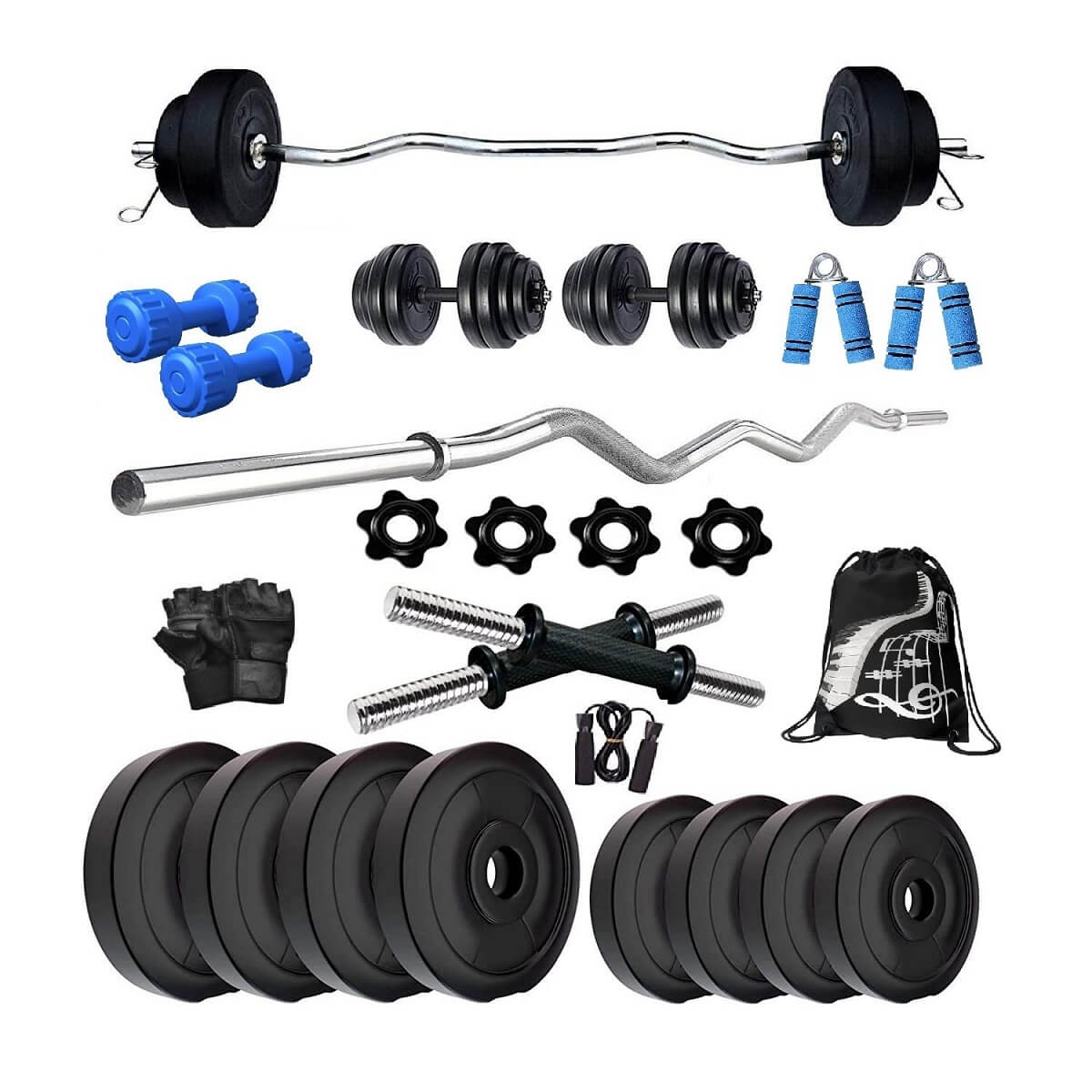 Bodyfit 30Kg Weight Plates, 3 ft Rod, 2 D.Rods Home Gym Dumbbell Set ...