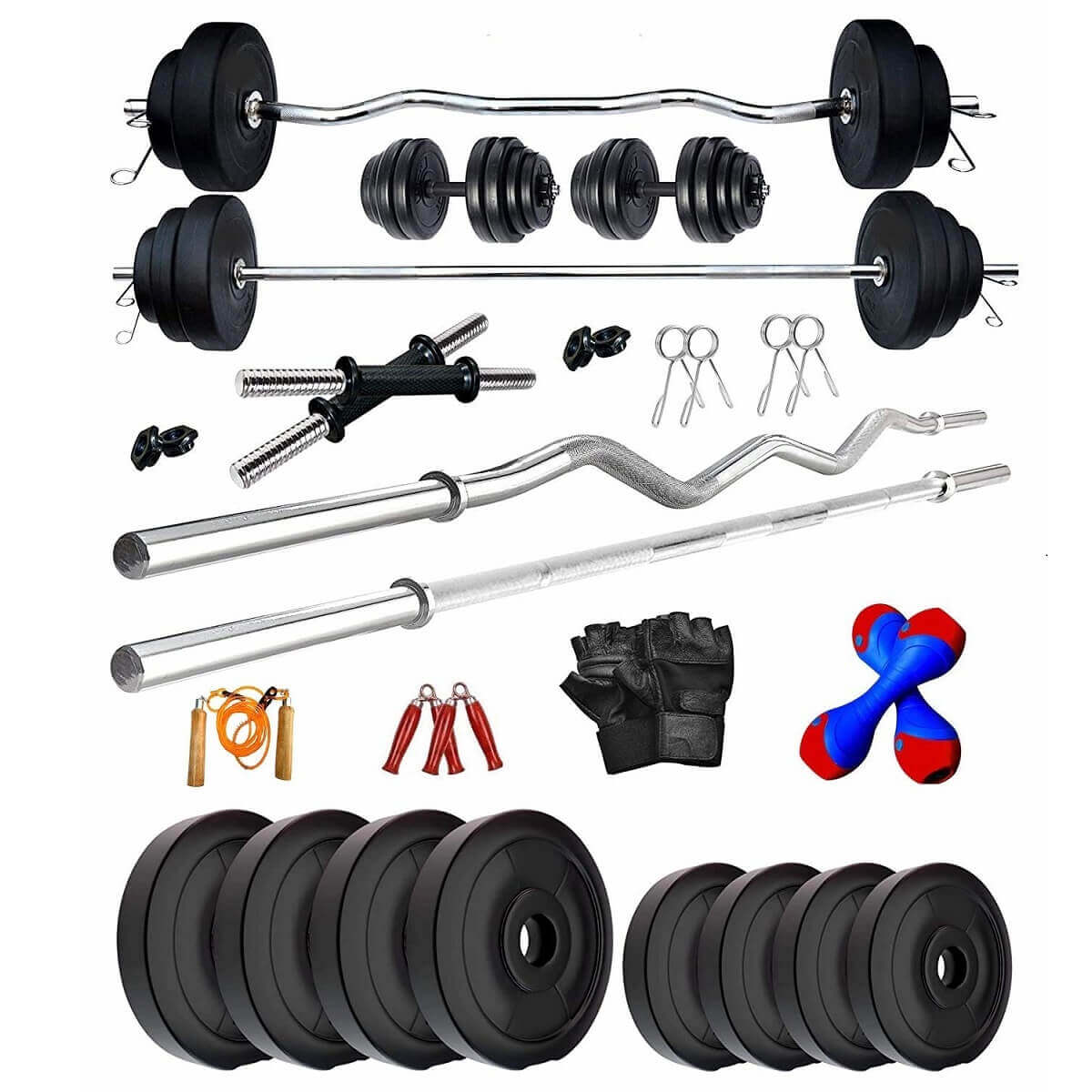 Bodyfit 40 Kg Combo Home Gym Set Kit with 5Ft,3Ft Gym Rods + 2Pc 14” D ...