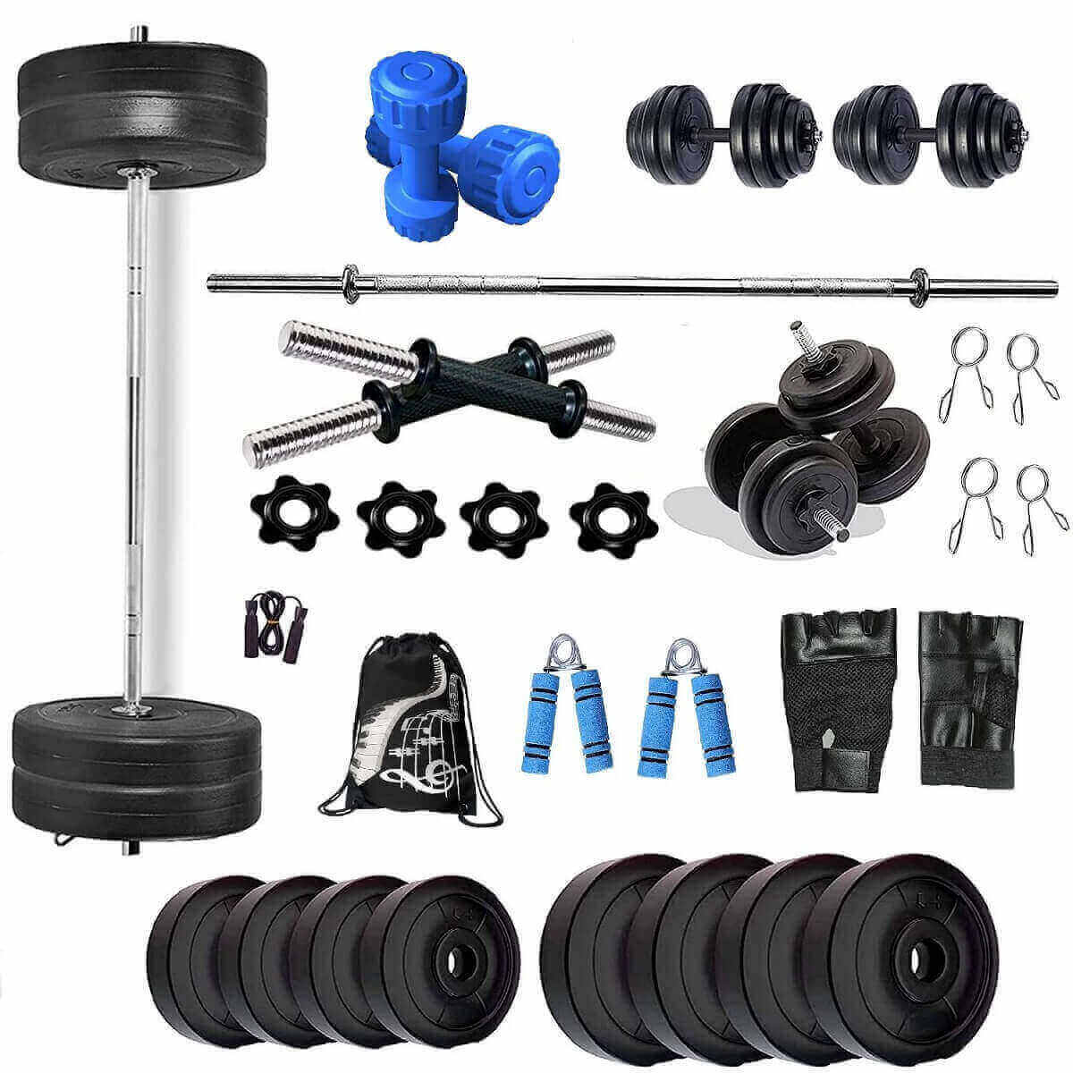 Bodyfit BY-30KG Weight Plates,5ft Rod,2 D.RODS Home Gym Dumbell Set ...