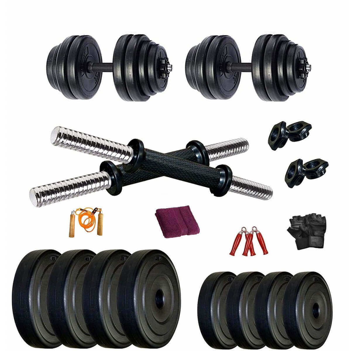 Bodyfit Leather 25KG Fitness Adjustable Dumbbell Set Home Gym Kit (Mul ...