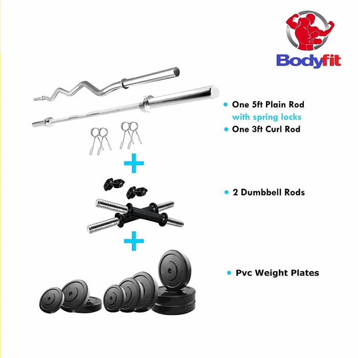 Bodyfit Super-Deluxe 20in1 Heavy Bench with 50 kg Weight & Fitness kit ...