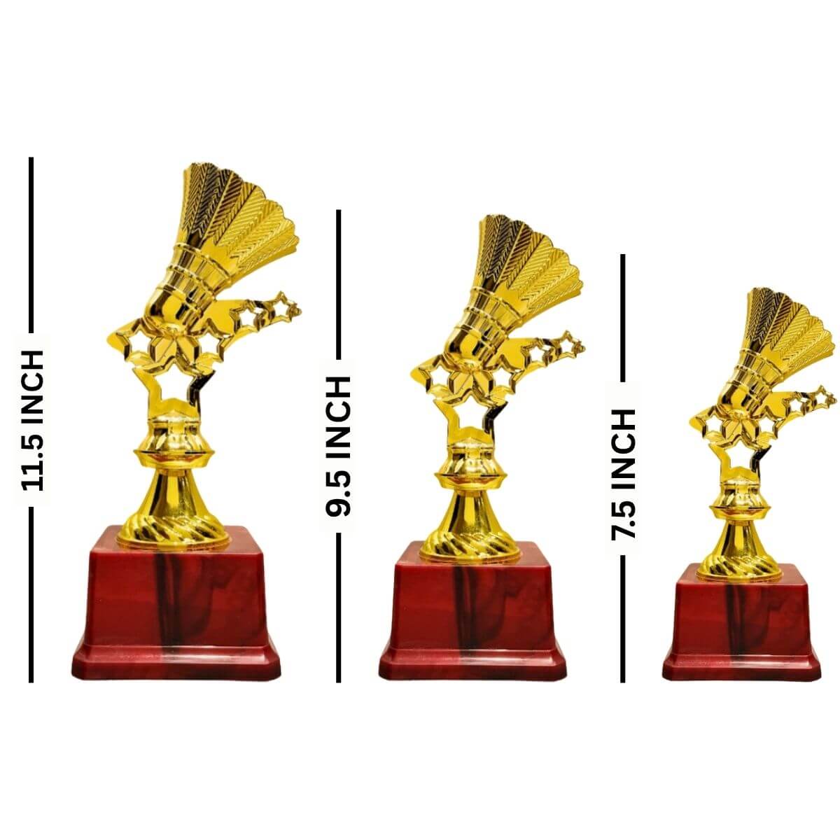 TM TM325 Badminton Trophy (Set of 3 Trophies) – Sportswing.in