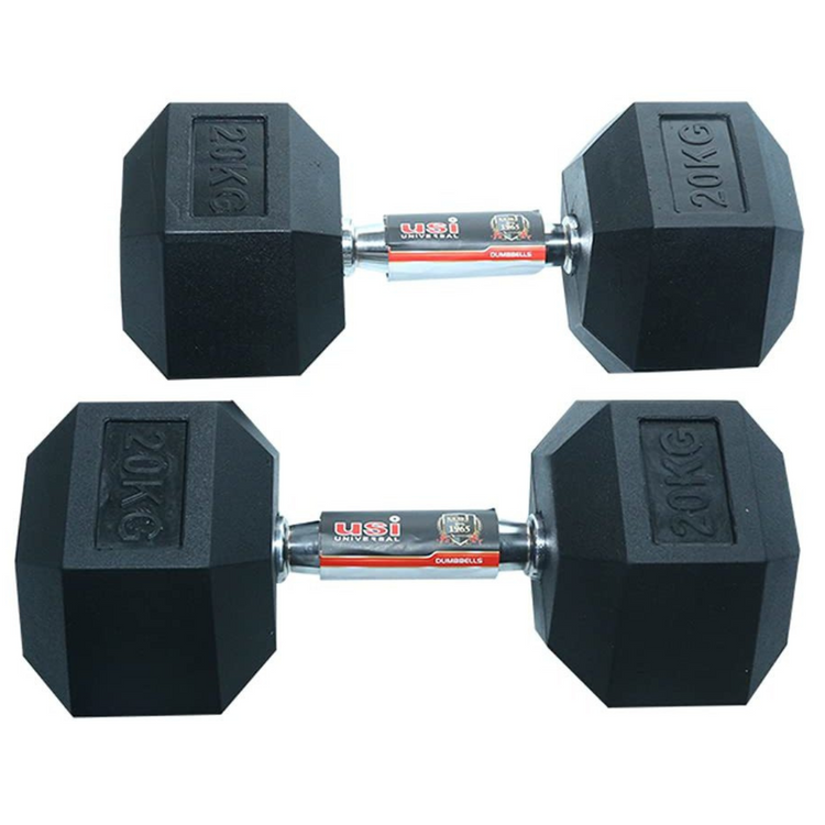 Usi Hexagon Rubber Dumbbells – Sportswing.in
